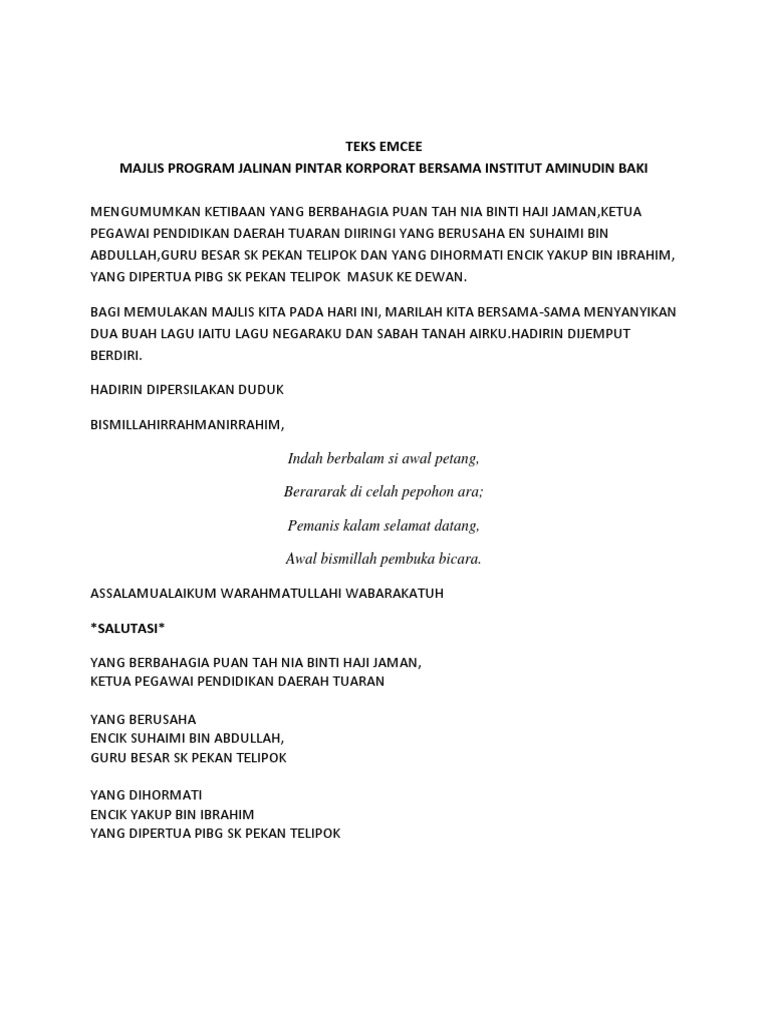 Teks Emcee Program Jalinan Pintar Korporat | PDF