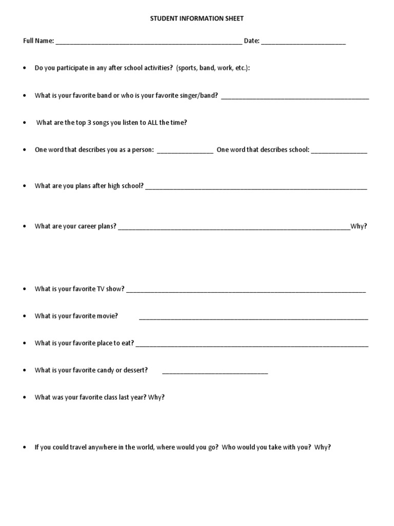 Getting To Know You Information Sheet | PDF | Sports & Recreation ...