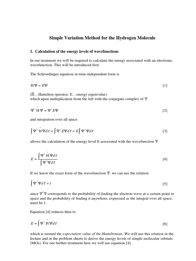 Simple Variation Method For The Hydrogen Molecule | PDF | Molecular ...