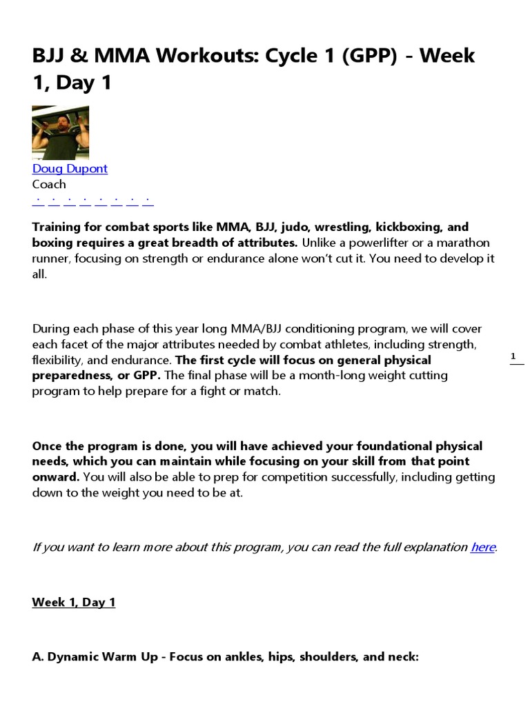 BJJ & MMA GPP Workouts: Week 1, Day 1 | PDF | Brazilian Jiu Jitsu ...