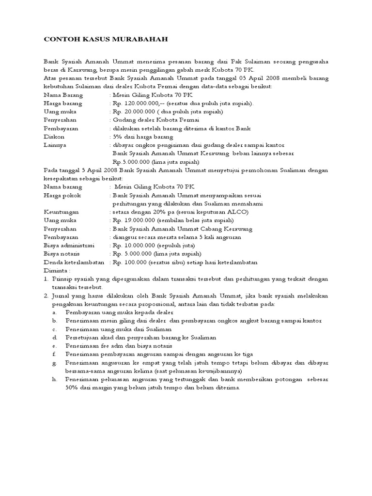 Studi Kasus Murabahah Bank Syariah | PDF