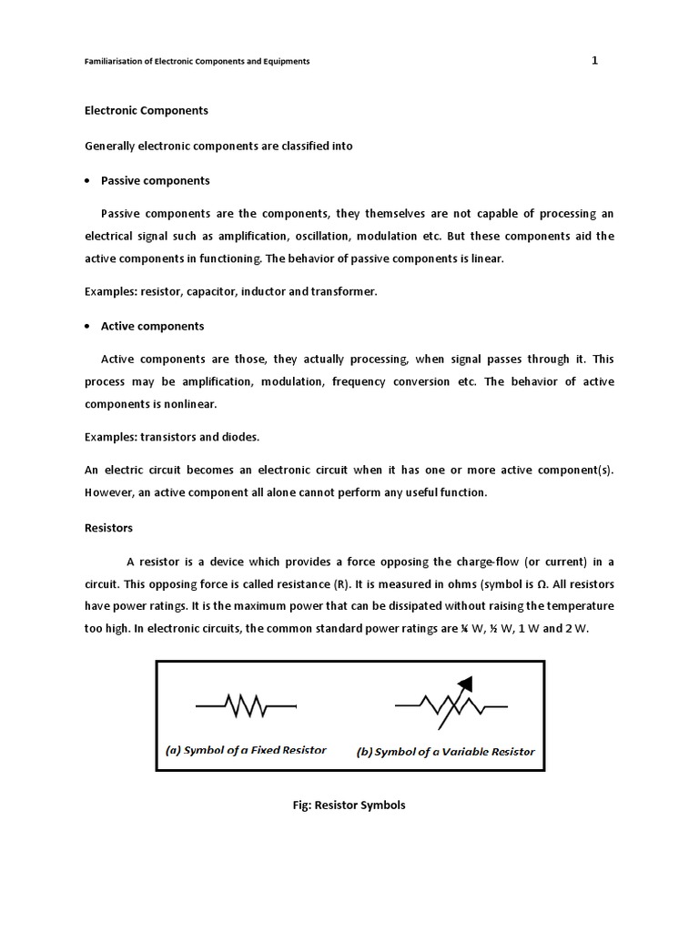 Familiarisation of Electronic Components and Equipments | PDF ...