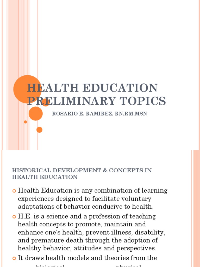 Health Education Prelims Topics | PDF | Self Efficacy | Behavior
