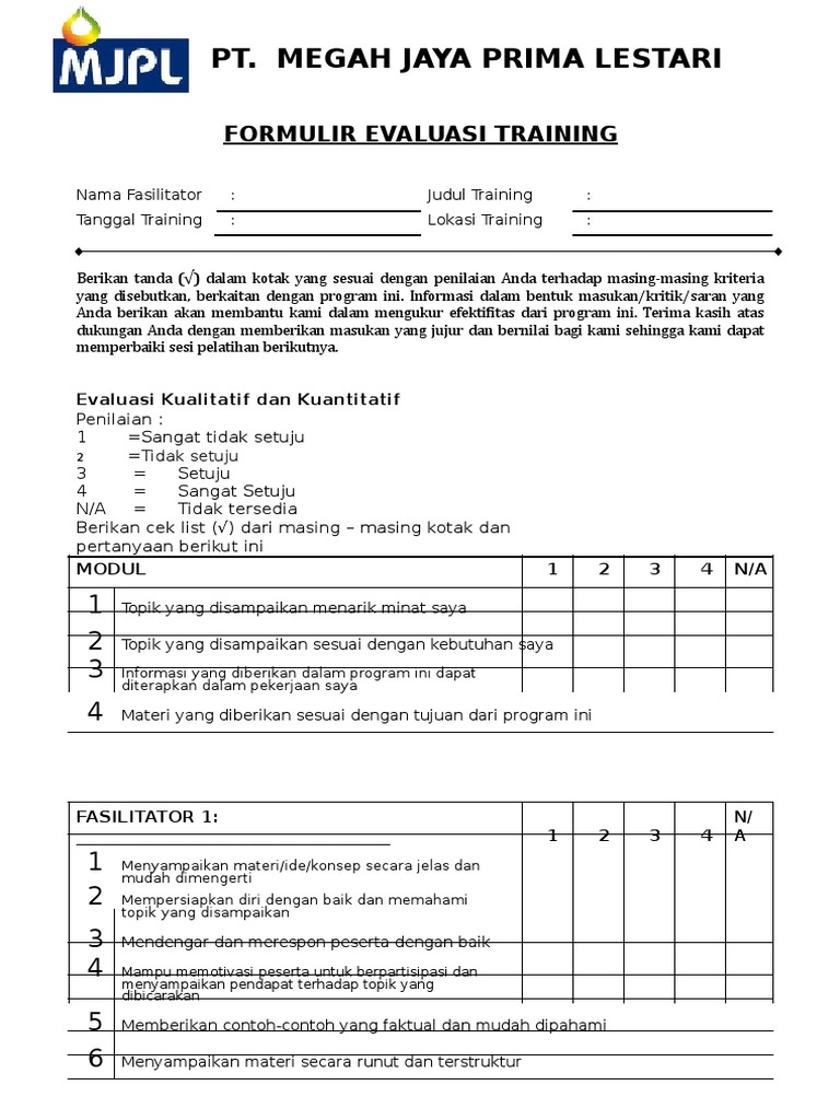 Training Evaluation Form Lv1 | PDF