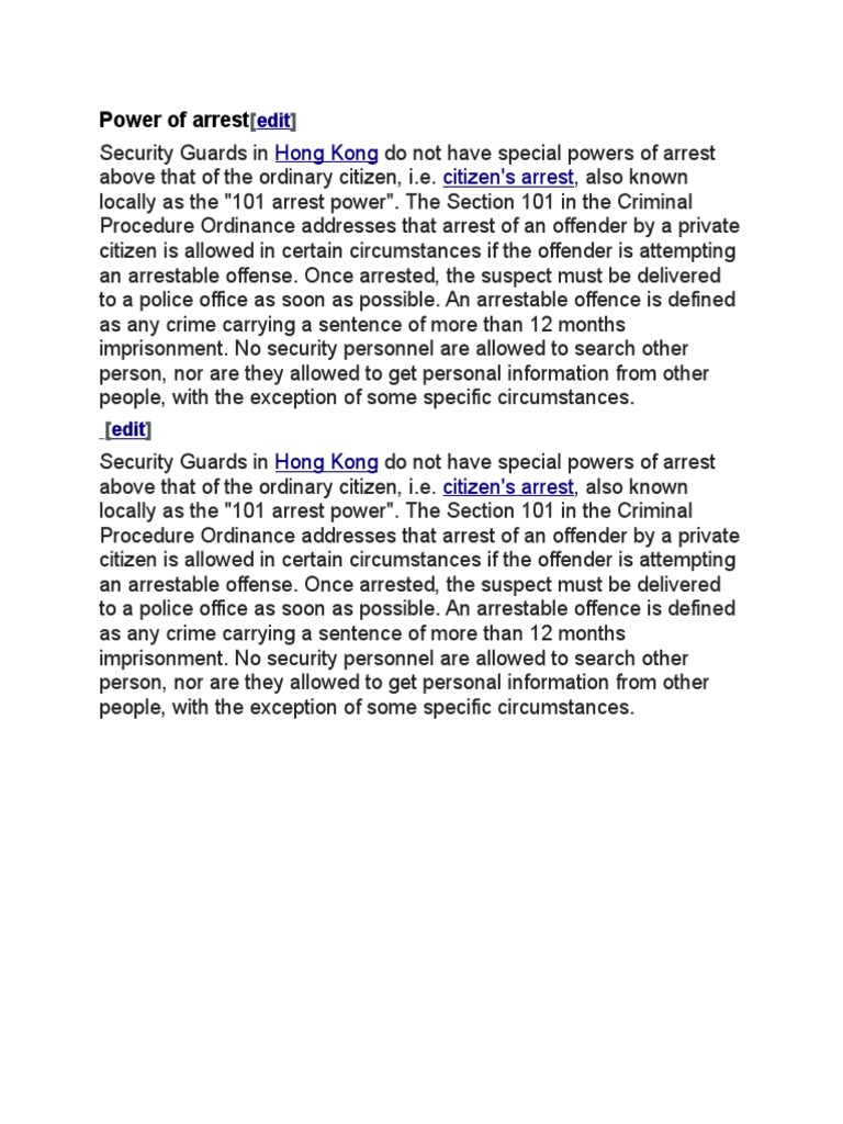 Power of Arrest: Hong Kong Citizen's Arrest | PDF | Arrest | Crime ...