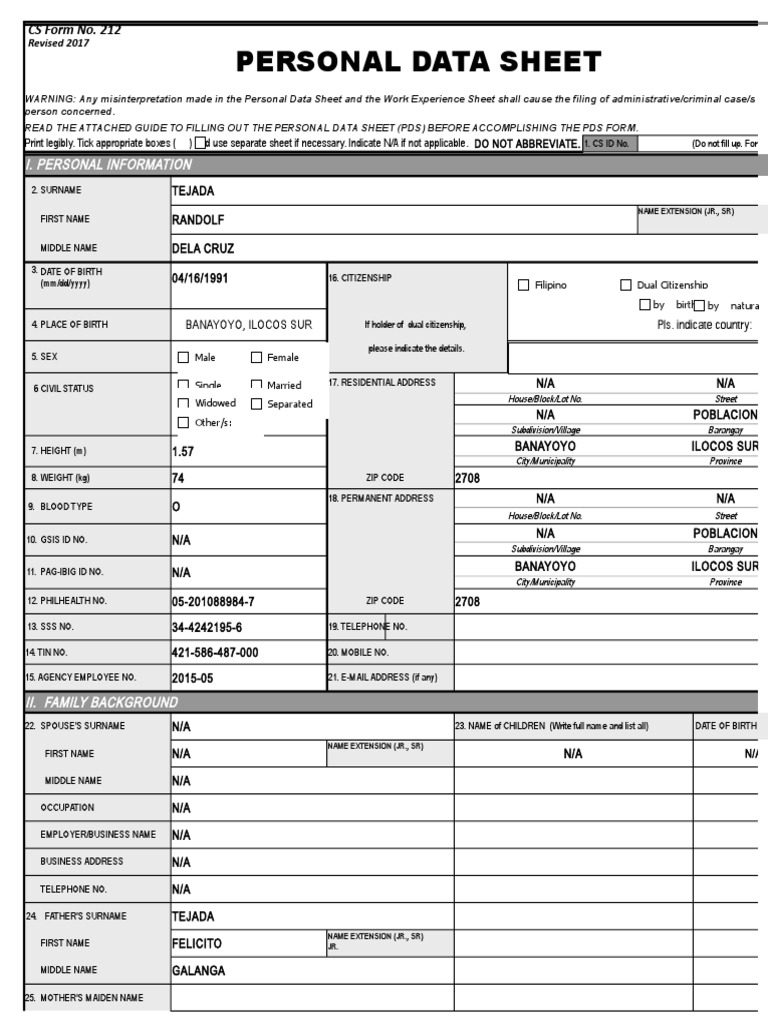 PDS CS Form No 212 Revised 2017 | PDF | Crime & Violence | Crime Thriller