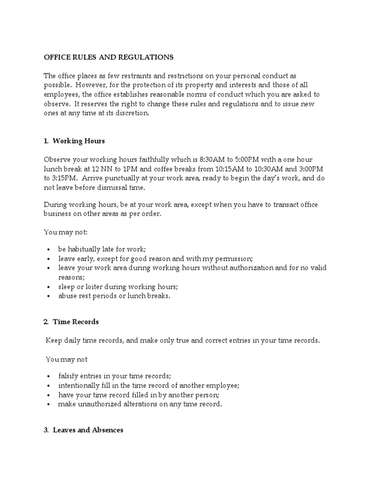 Office Rules and Regulations | PDF | Confidentiality | Safety
