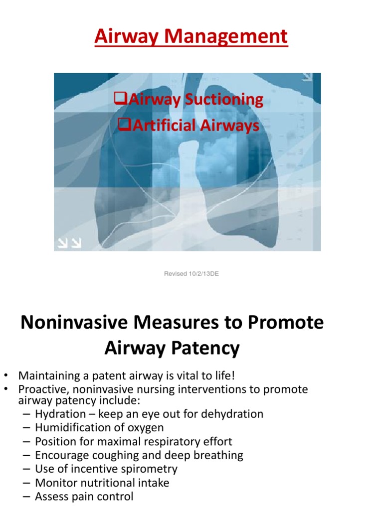 Airway Management: Airway Suctioning Artificial Airways | PDF | Respiratory Tract | Respiratory ...