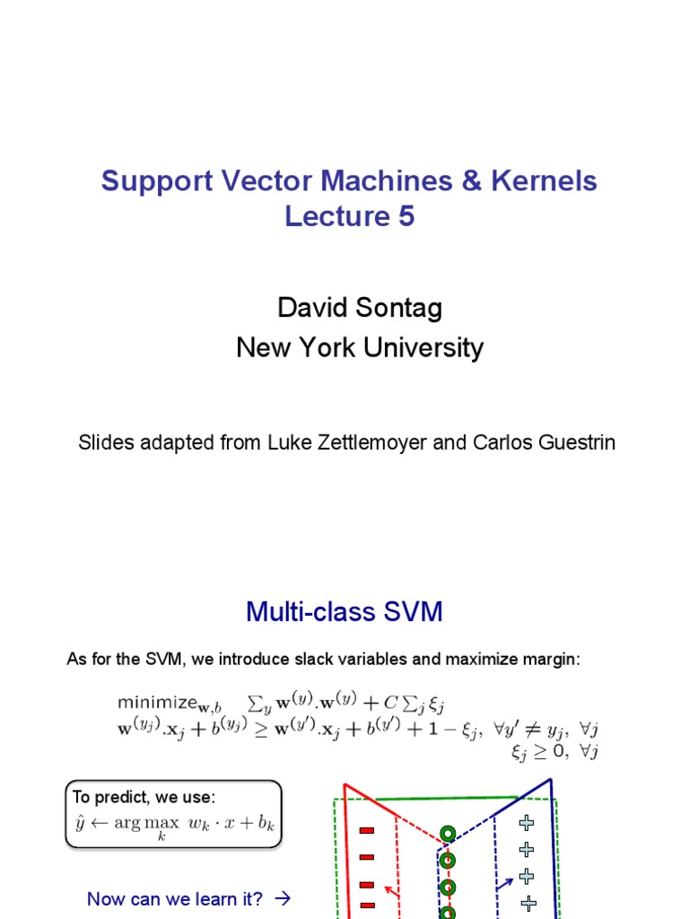 Support Vector Machines & Kernels: David Sontag New York University | Download Free PDF ...