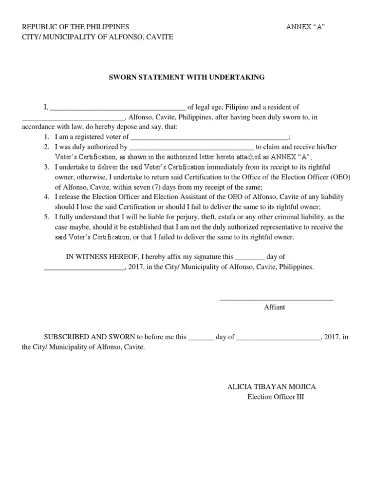 Certification Sworn Statement | PDF