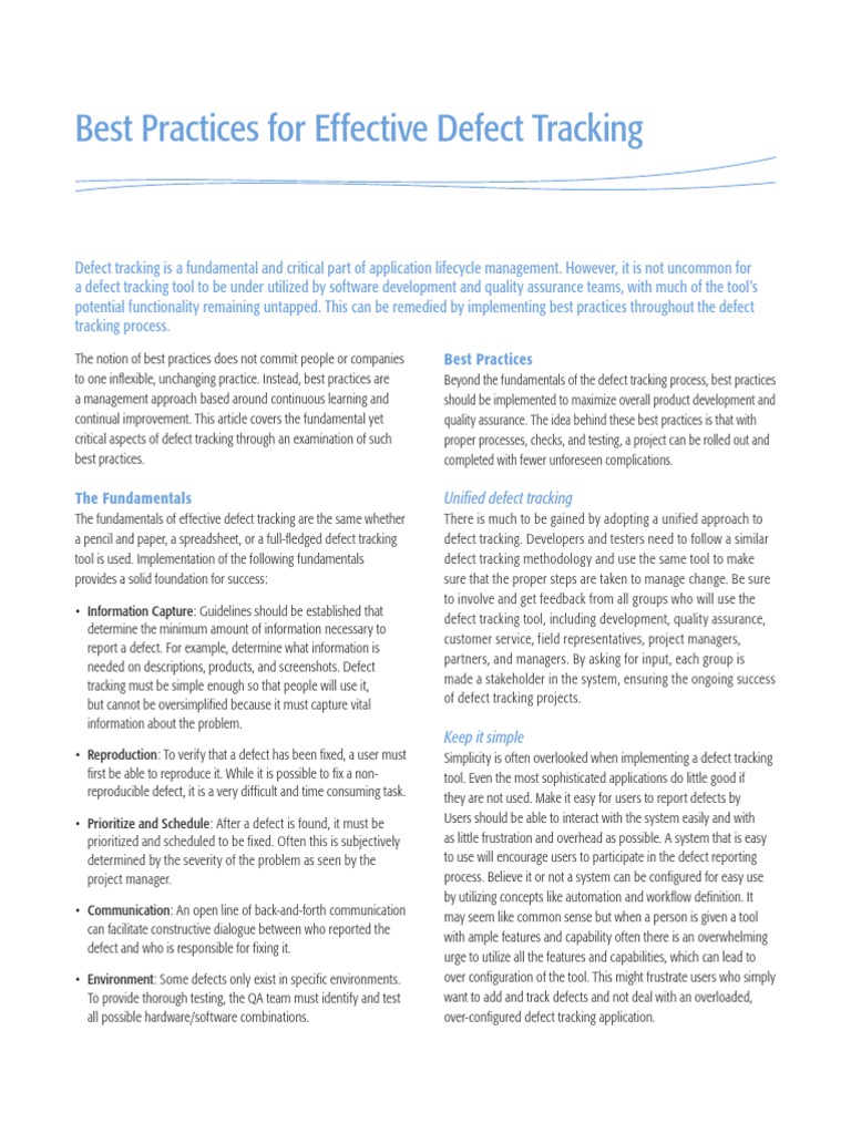 Best Practices For Effective Defect Tracking | PDF | Software Testing ...