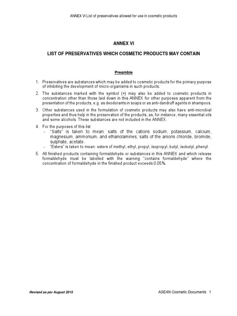 Preservatives in Cosmetic Products List | PDF | Cosmetics | Mercury ...