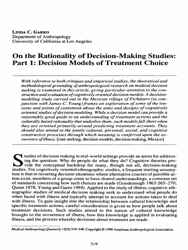 Linda Garro 1998 | PDF | Rationality | Decision Making
