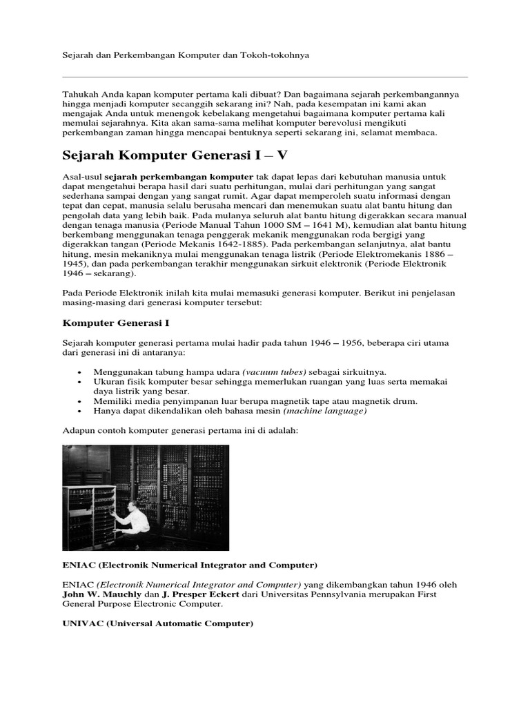 Sejarah Dan Perkembangan Komputer Dan Tokoh | PDF