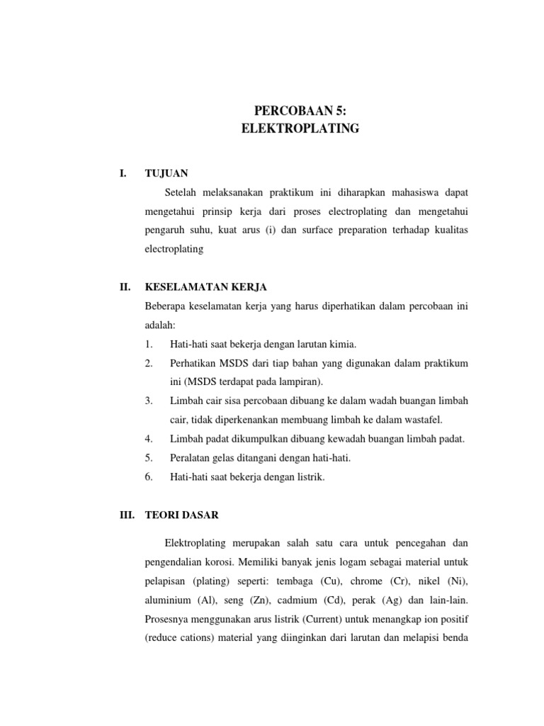 Panduan Praktikum Elektroplating | PDF