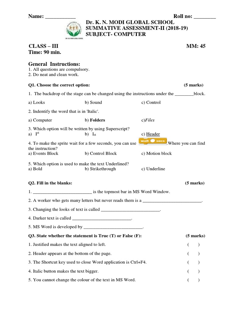 Summative Assessment2 III Class | PDF | Microsoft Word | Computer ...