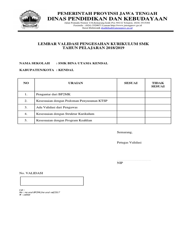 Lembar Validasi Kurikulum 2018 | PDF