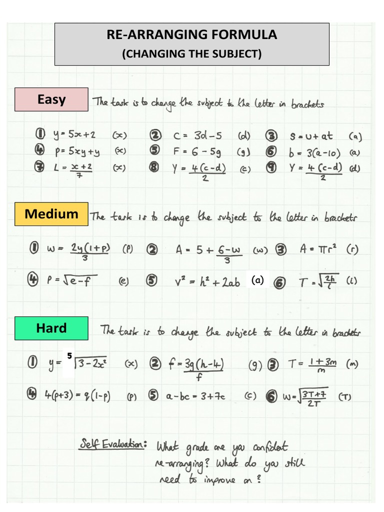 WORKSHEET Rearranging Formula | PDF