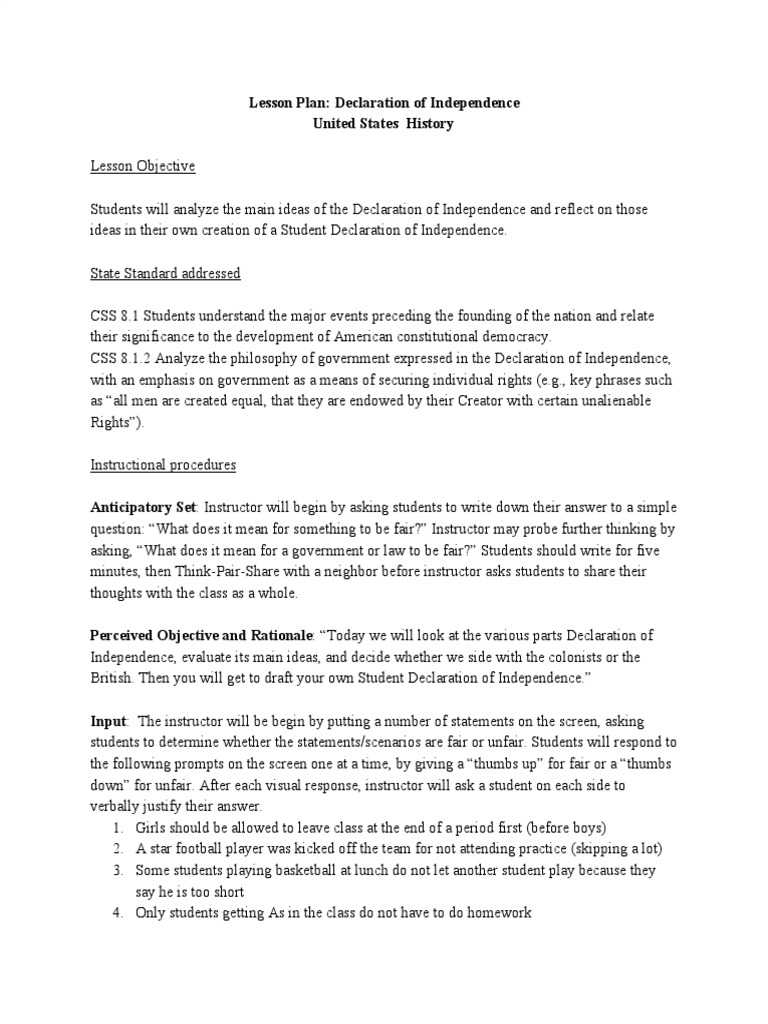 Declaration of Independence Lesson 1 | PDF | United States Declaration ...