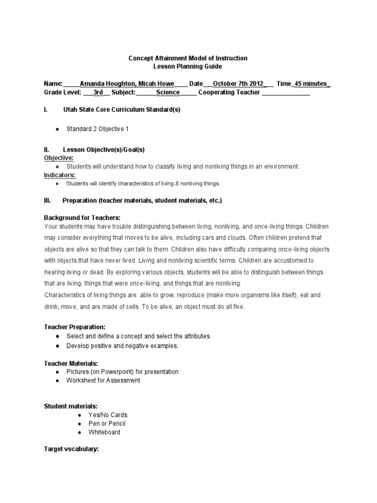 Concept Attainment | PDF | Lesson Plan | Change