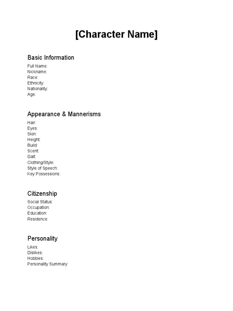 Character Profile Template Guide | PDF