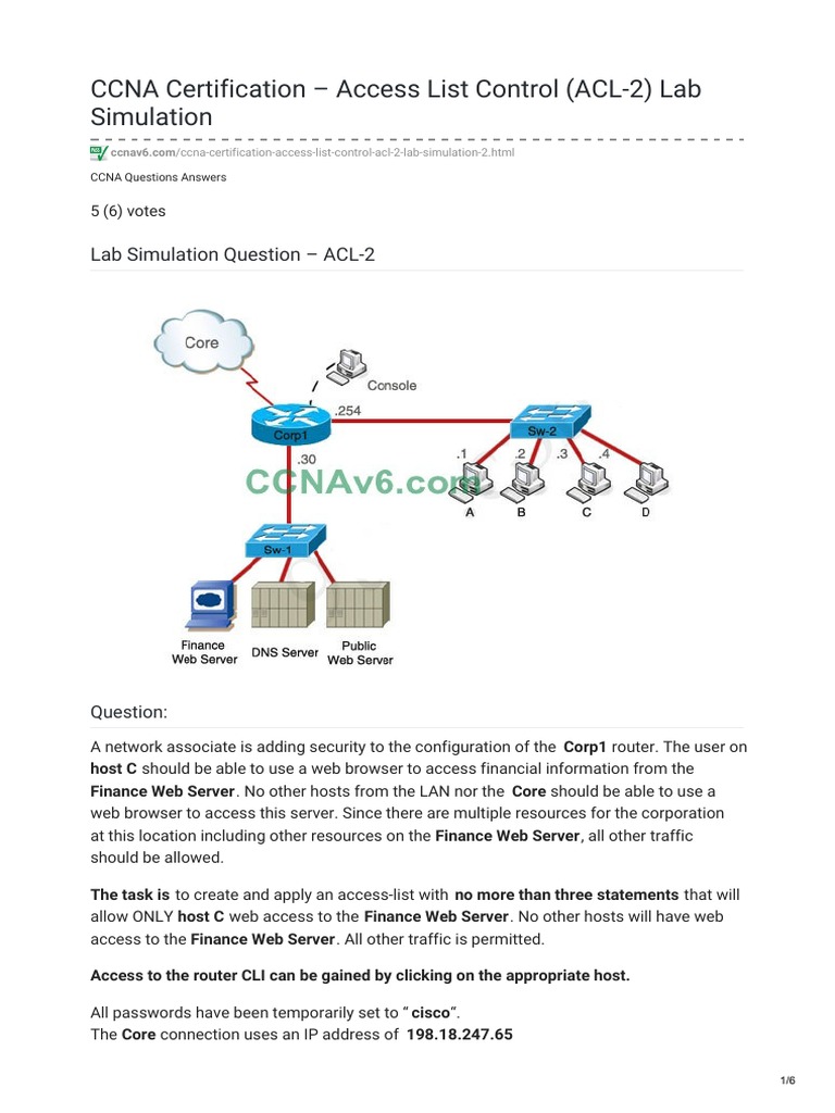 CCNA Certification Access List Control ACL-2 Lab Simulation | PDF | Cisco Certifications | World ...