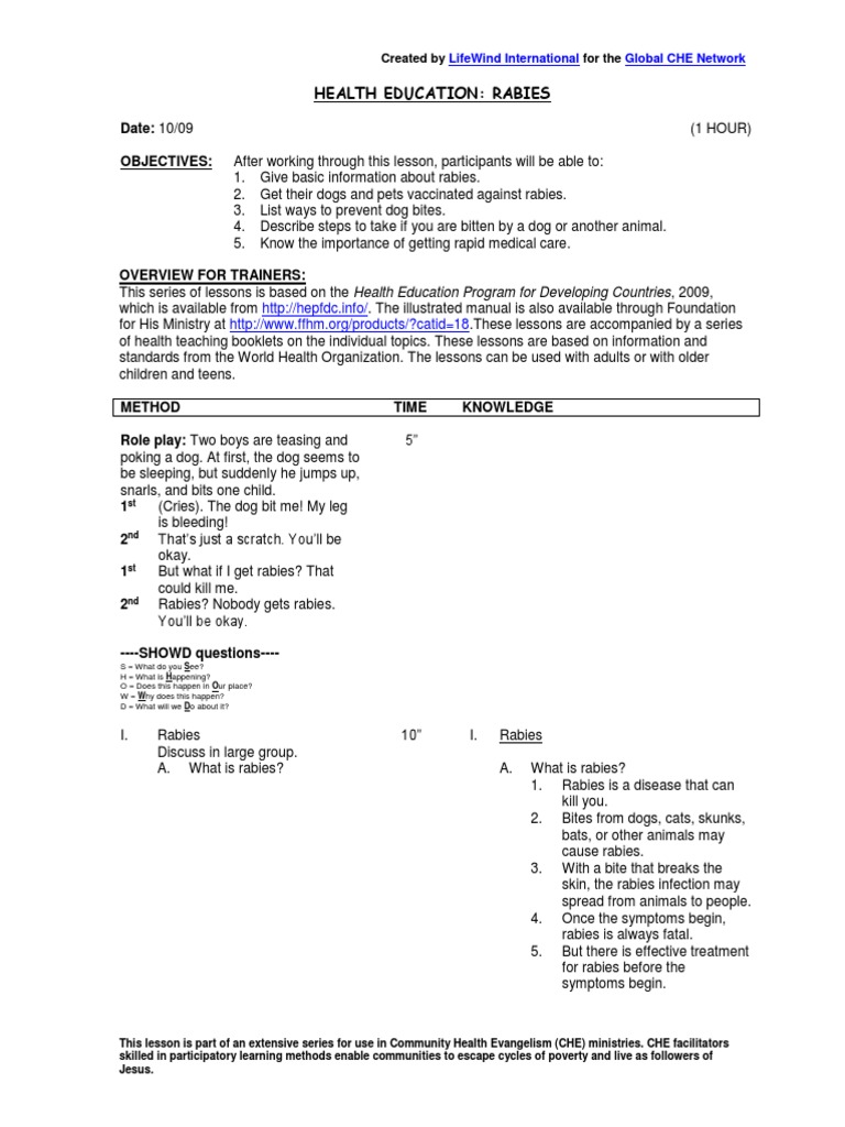 Health Education: Rabies: Date: 10/09 Objectives | PDF | Rabies | Dogs