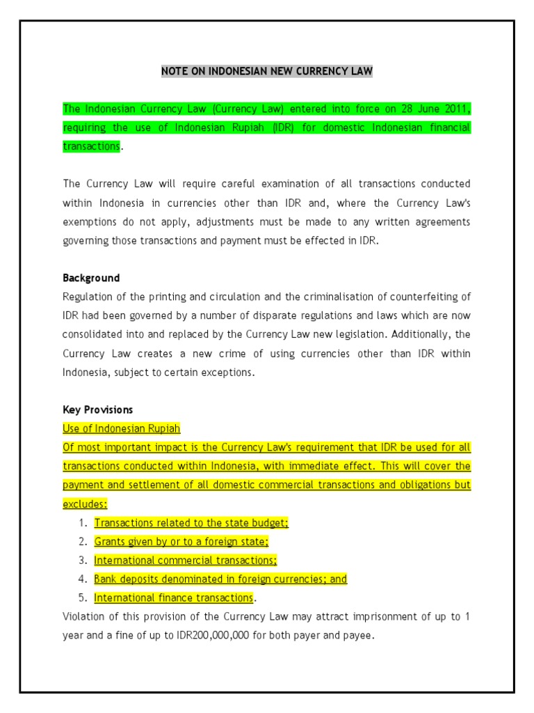 Note New Currency Law | PDF | Indonesian Rupiah | Payments