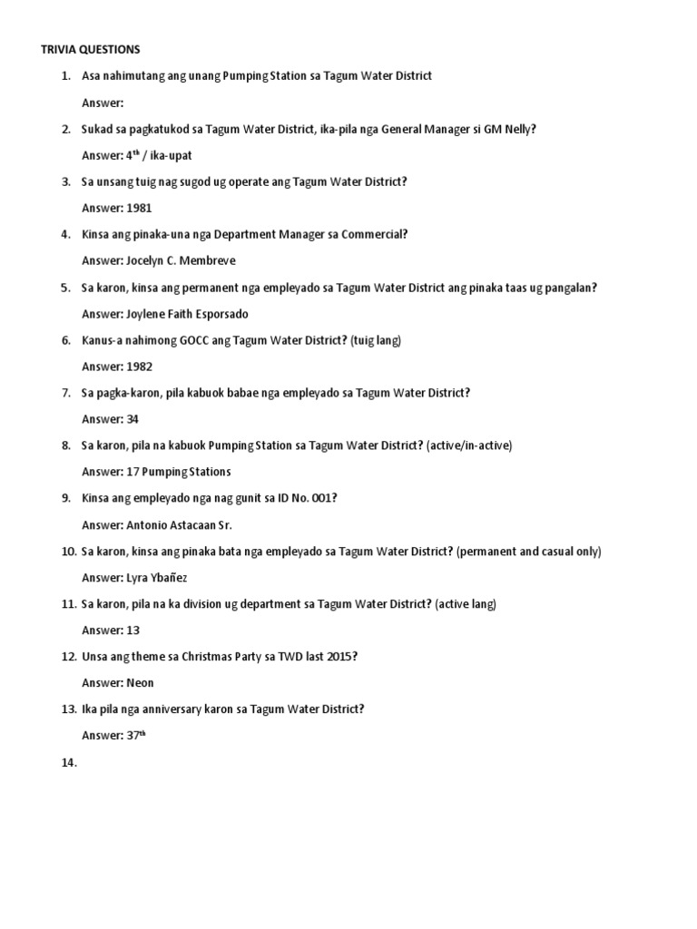 Trivia Questions | PDF