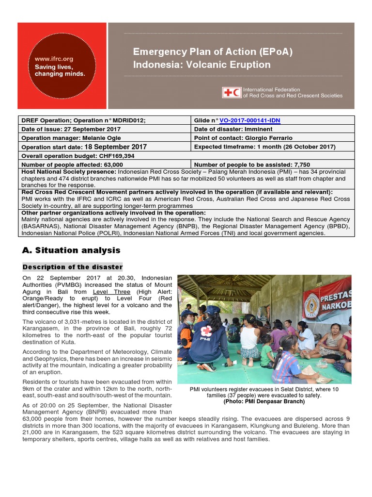 Emergency Plan of Action (Epoa) Indonesia: Volcanic Eruption | PDF ...