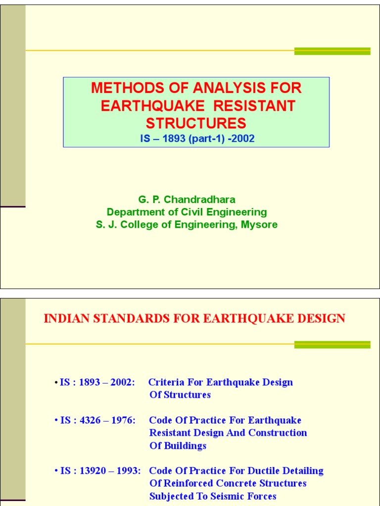 Analysis of Earthquake Resistant Design Methods and Standards for ...