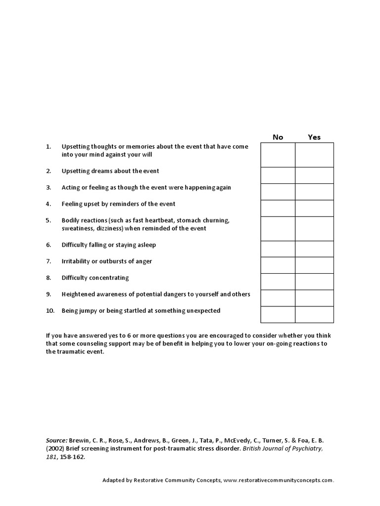 Trauma Screening Questionnaire | PDF