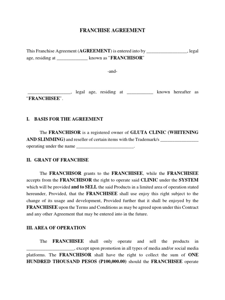 Franchise Agreement Sample | PDF | Franchising | Law Of Obligations