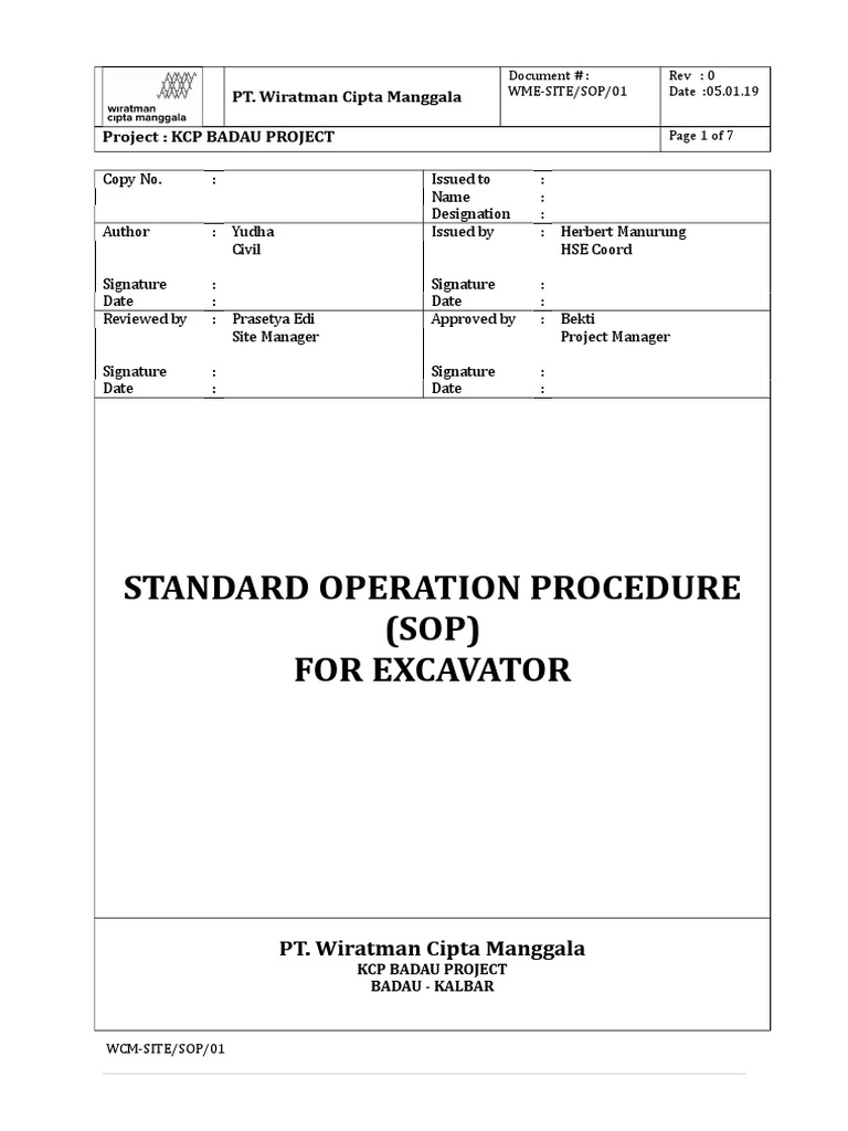 SOP Excavator 05.01.19 | PDF