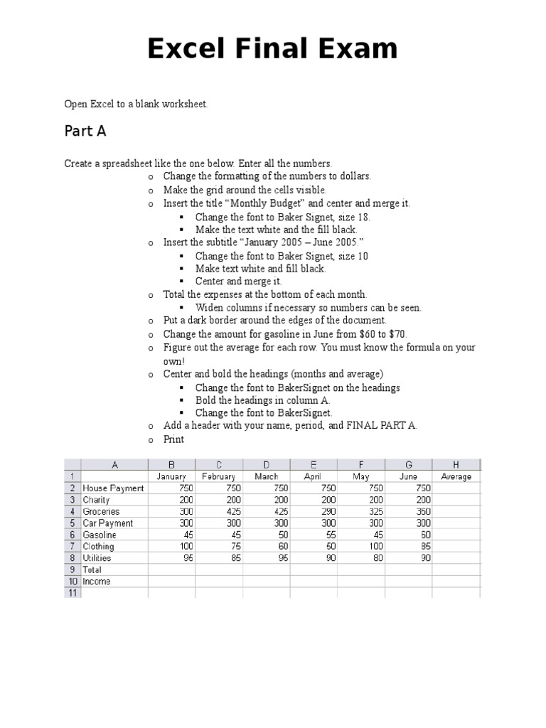 Excel Final Exam: Part A | Chart | Microsoft Excel