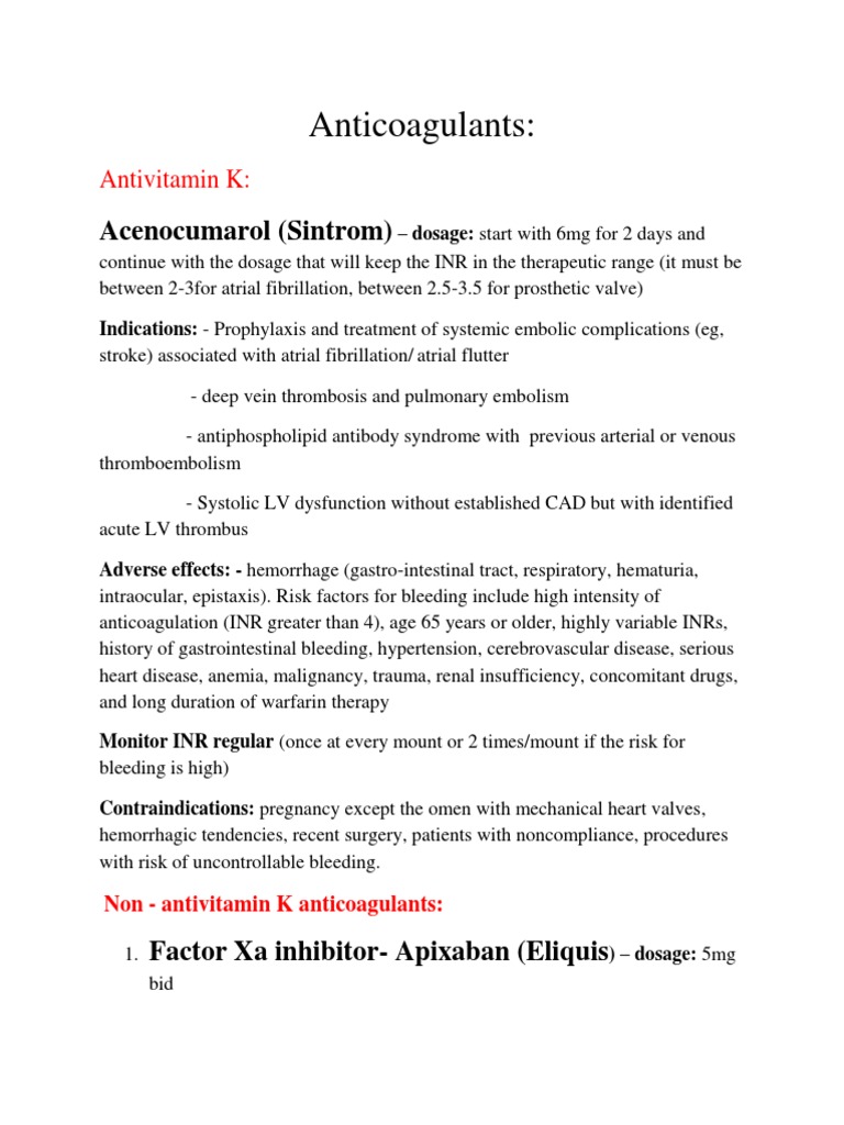 Anticoagulants:: Acenocumarol (Sintrom) | PDF | Myocardial Infarction ...