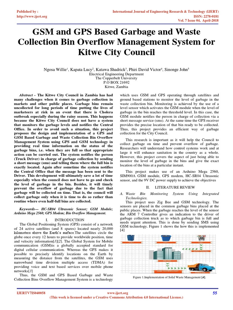 GSM and GPS Based Garbage and Waste Collection Bin Overflow Management ...