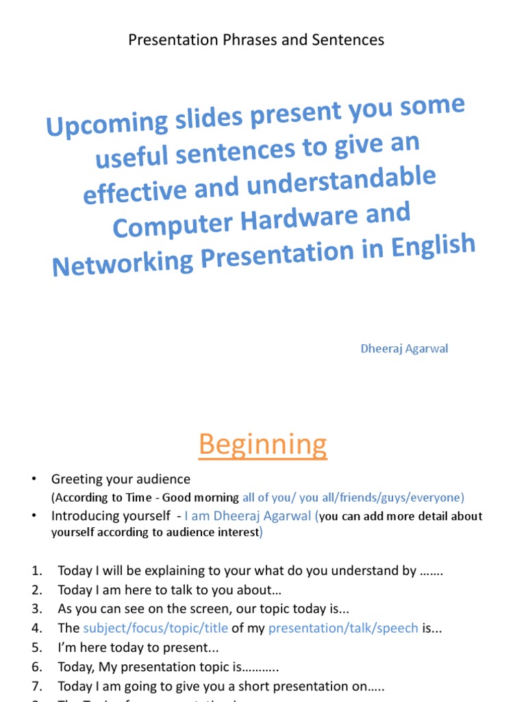 Presentation Phrases and Sentences: Dheeraj Agarwal | PDF | Cognition ...
