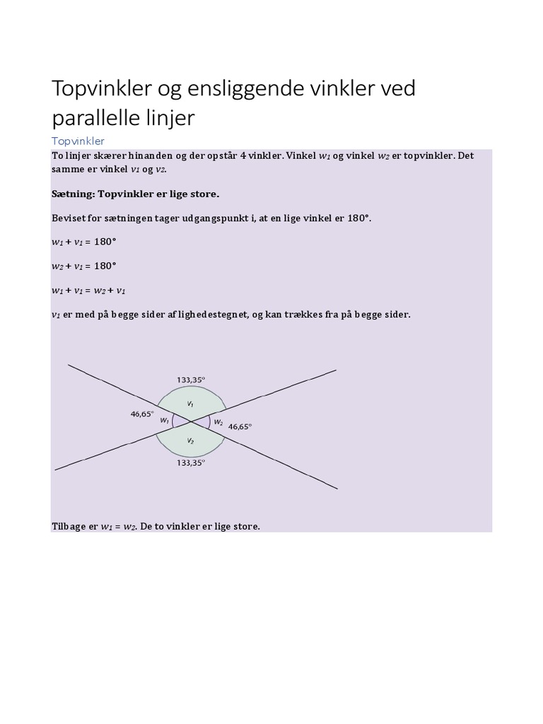 topvinkler og ensliggende vinkler ved parallelle linjer
