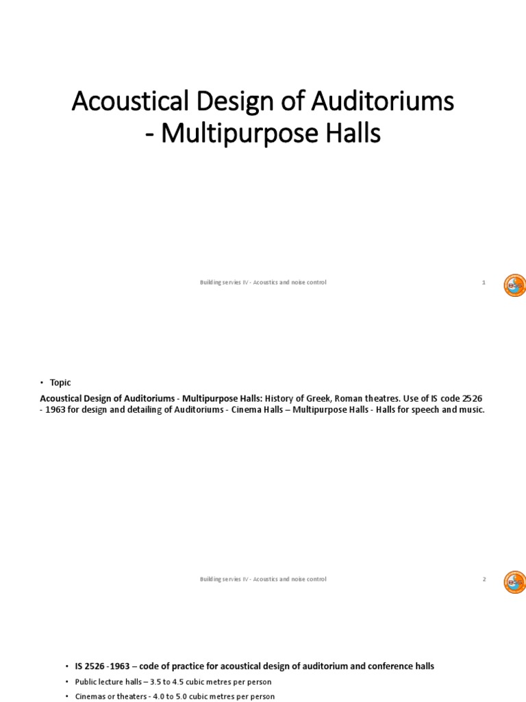 Acoustical Design of Auditoriums - Multipurpose Halls: Building Servies ...