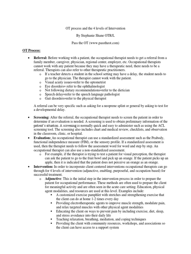 OT Process and The 4 Levels of Intervention | PDF | Psychotherapy ...