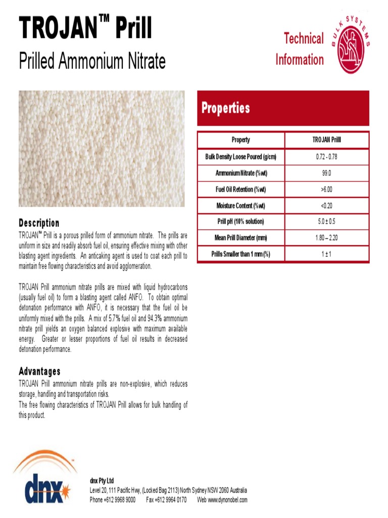 Trojan Prill: Prilled Ammonium Nitrate | PDF | Dangerous Goods | Fuels