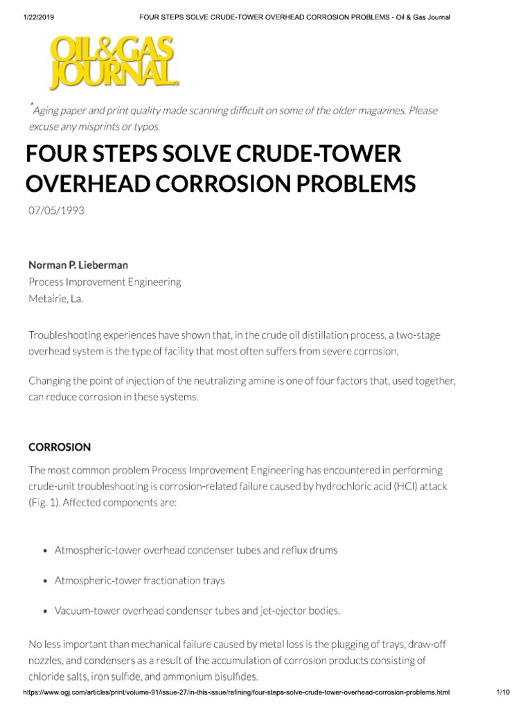 Four Steps Solve Crude-Tower Overhead Corrosion Problems | PDF
