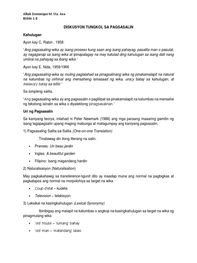 Diskusyon Tungkol Sa Pagsasalin | PDF