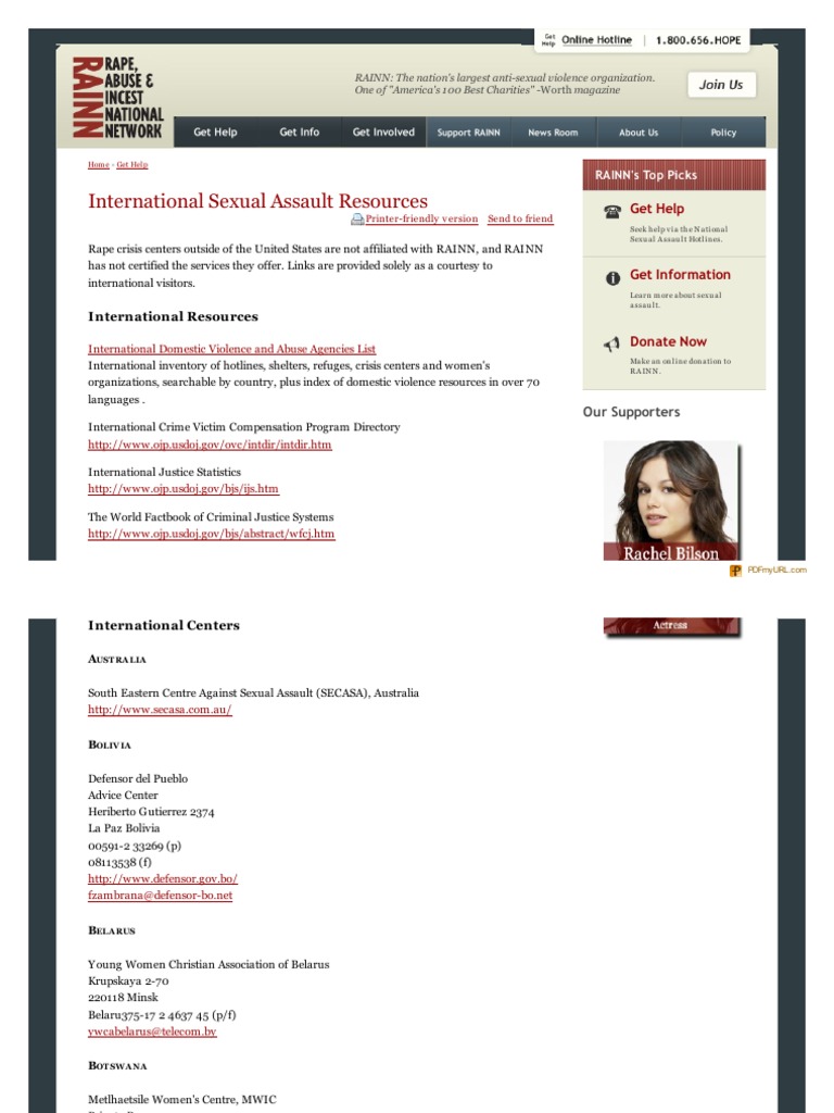 RAINN International Resources | PDF | Rape | Aggression