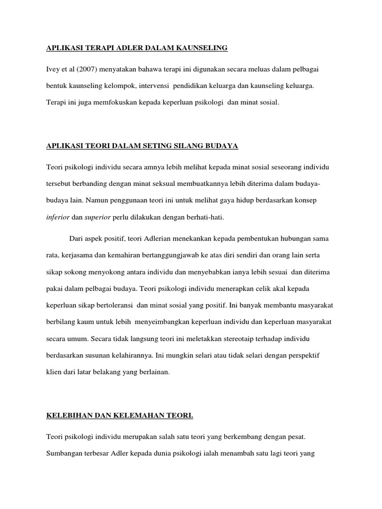 Aplikasi Terapi Adler Dalam Kaunseling | PDF
