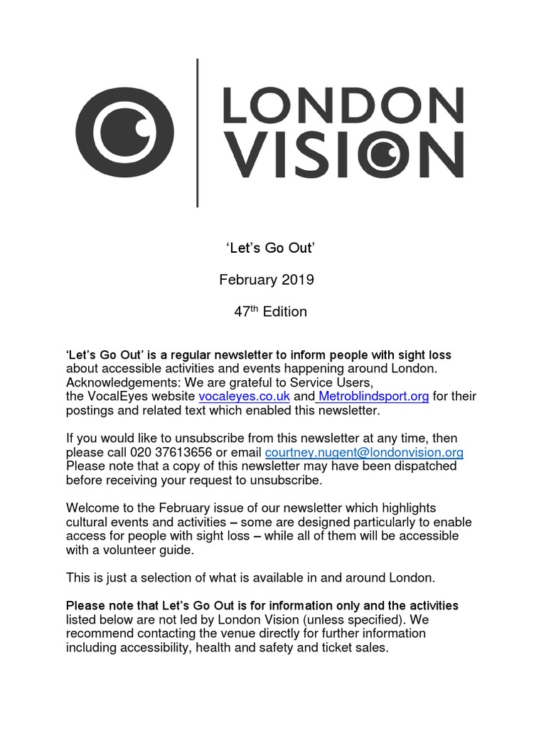 Let's Go Out Standard Print February 2019 | PDF | Visual Impairment ...
