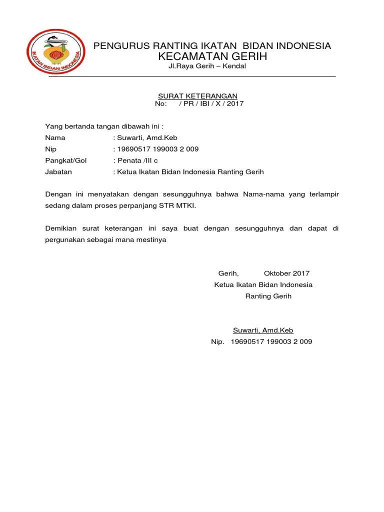 Surat Ket Ibi Ranting Perpanjangan STR | PDF