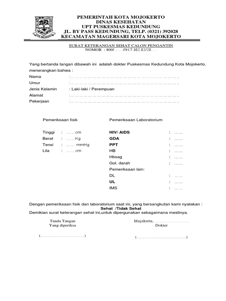 Surat Sehat Catin | PDF