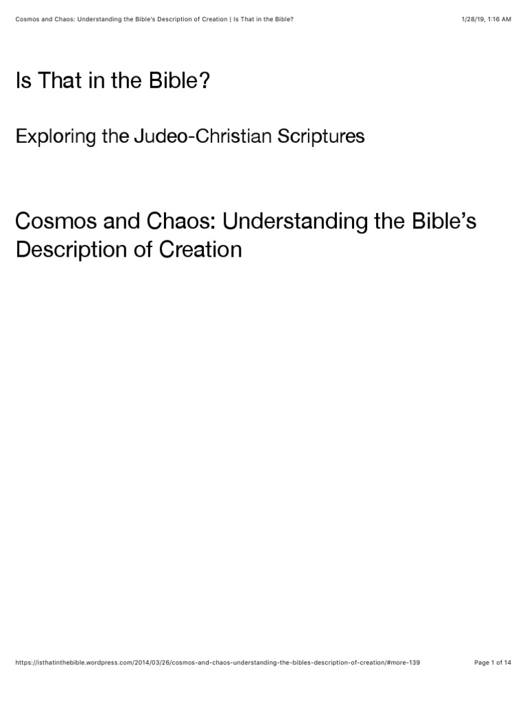 Cosmos and Chaos: Understanding The Bible's Description of Creation ...